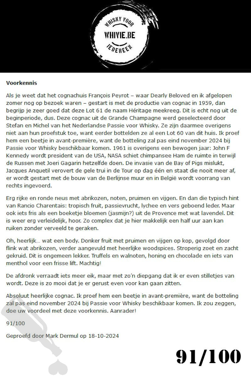 François Peyrot Lot 61 Héritage - Passie voor Whisky